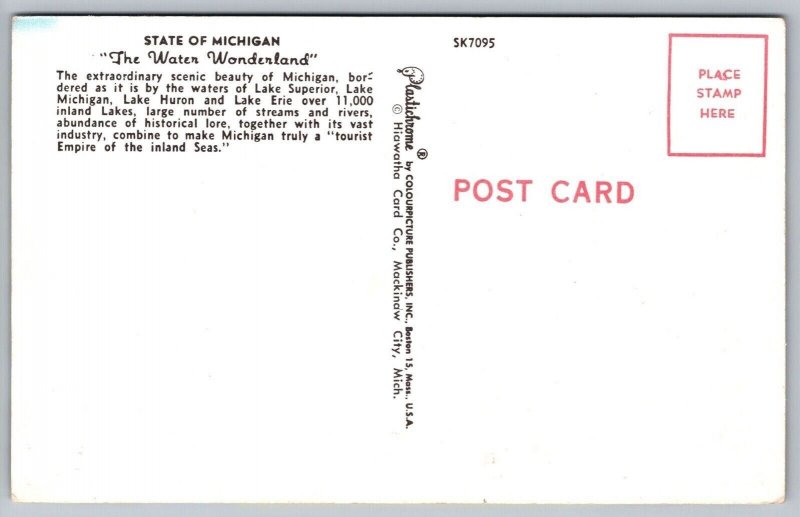 Michigan State Map Multi View Scenic State Landmarks DB UNP Postcard ...
