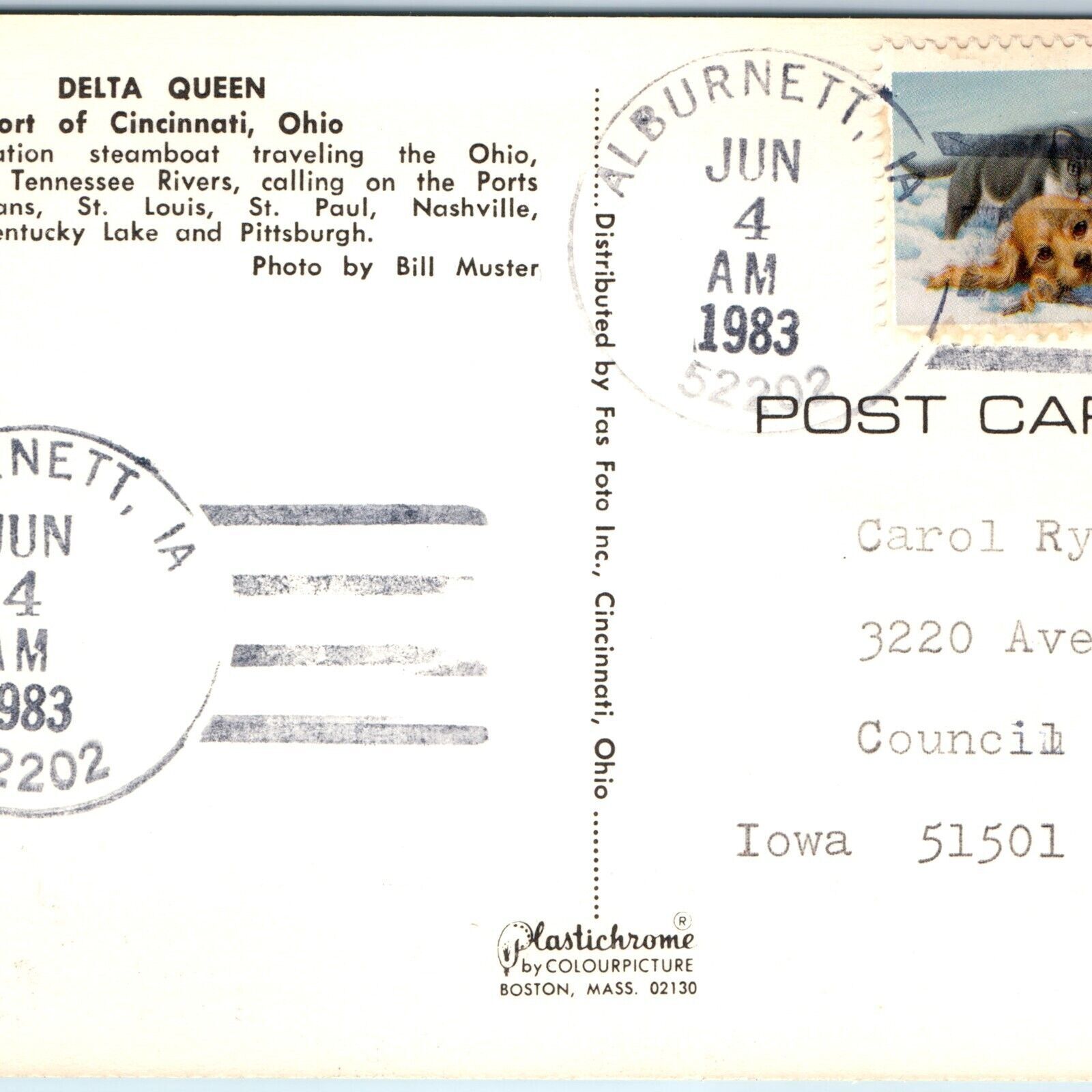 1983 Alburnette, IA Town Post Office Cancel Stamp USPO Postcard Postal ...