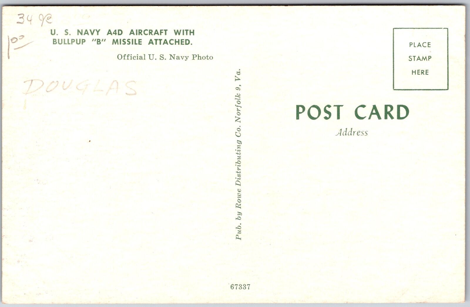 Airplane U.S. Navy A4D Aircraft With Bullpup B Missile Attached ...