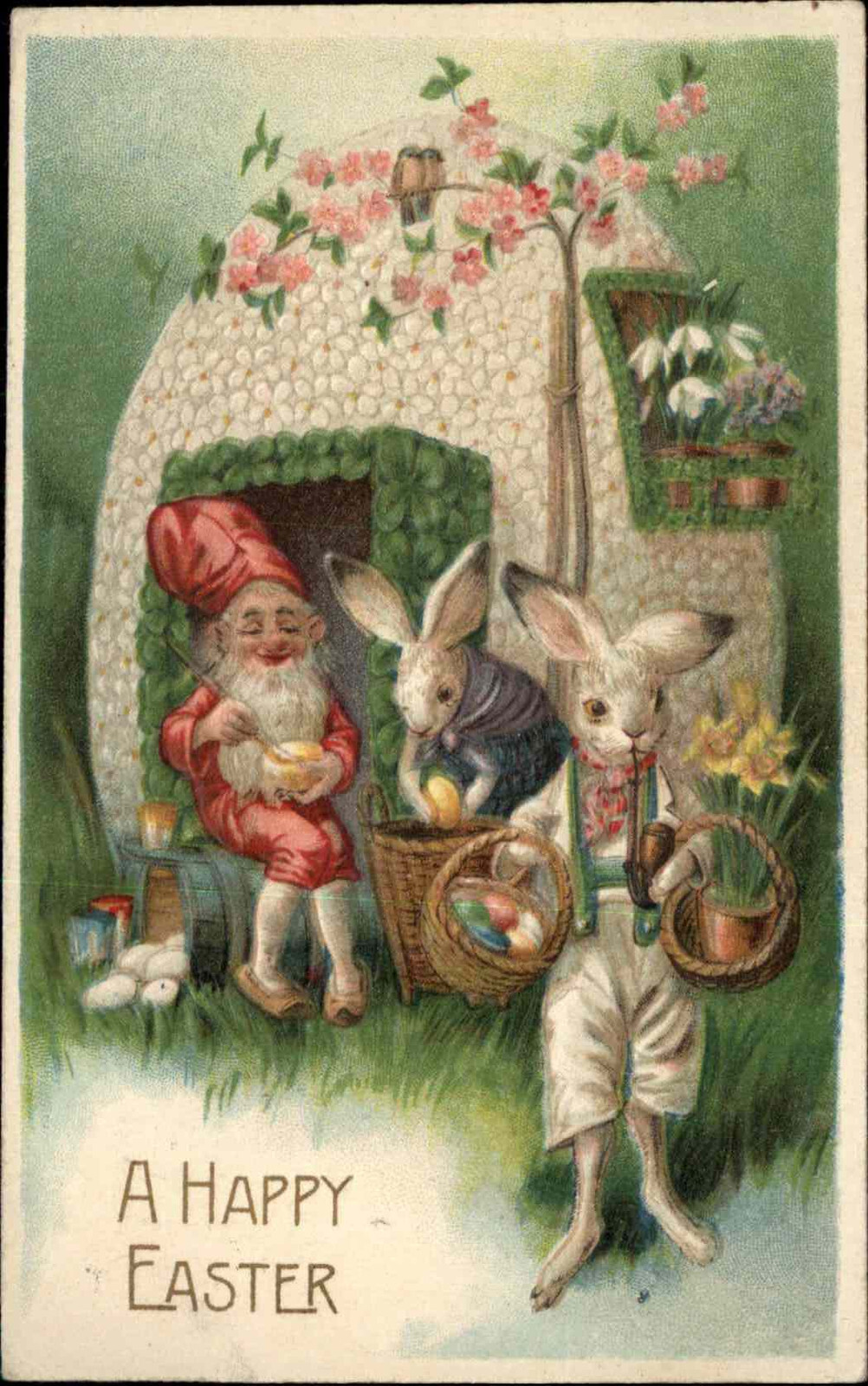 Easter Dressed Rabbits Gnome Paint Eggs Fantasy Embossed c1900s-20s ...