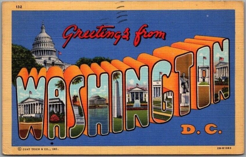 WASHINGTON, D.C. Large Letter Linen Postcard U.S. Capitol View - 1944 ...