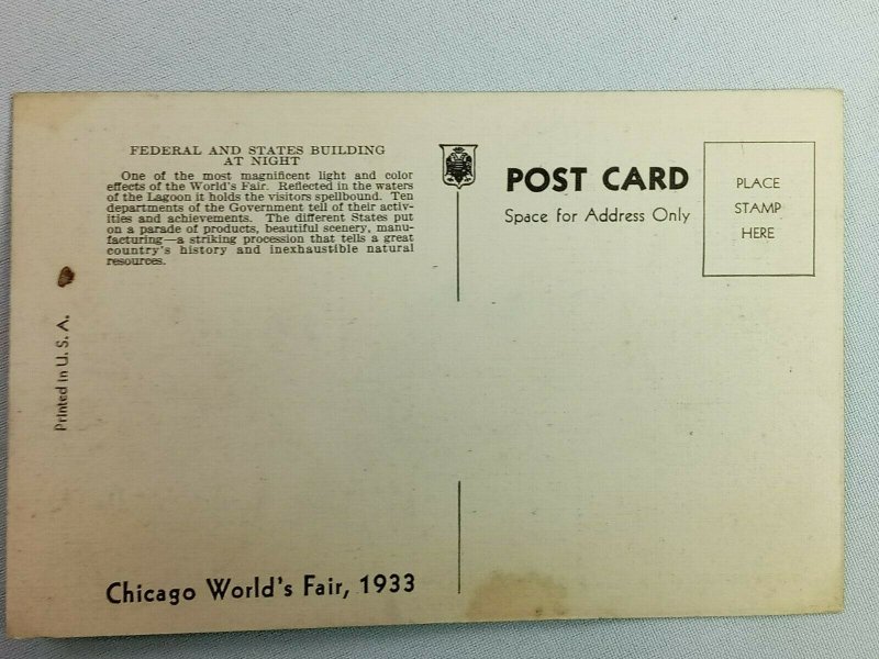 Vintage Postcard Federal and States Building at Night Chicago World's ...