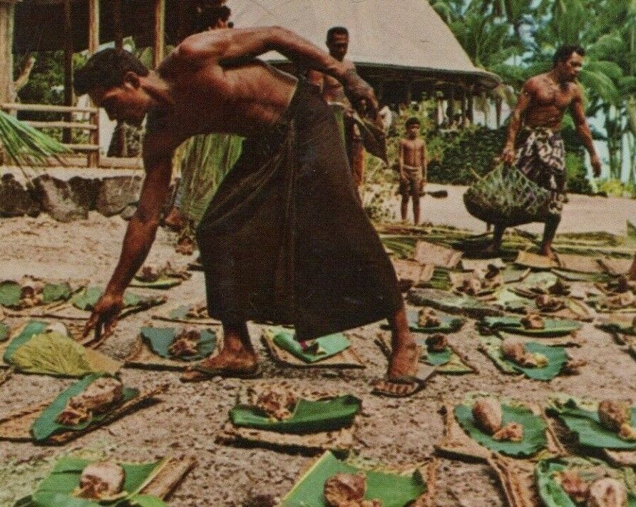 Vintage Western Samoa feast preparation village of Salemumu postcard ...