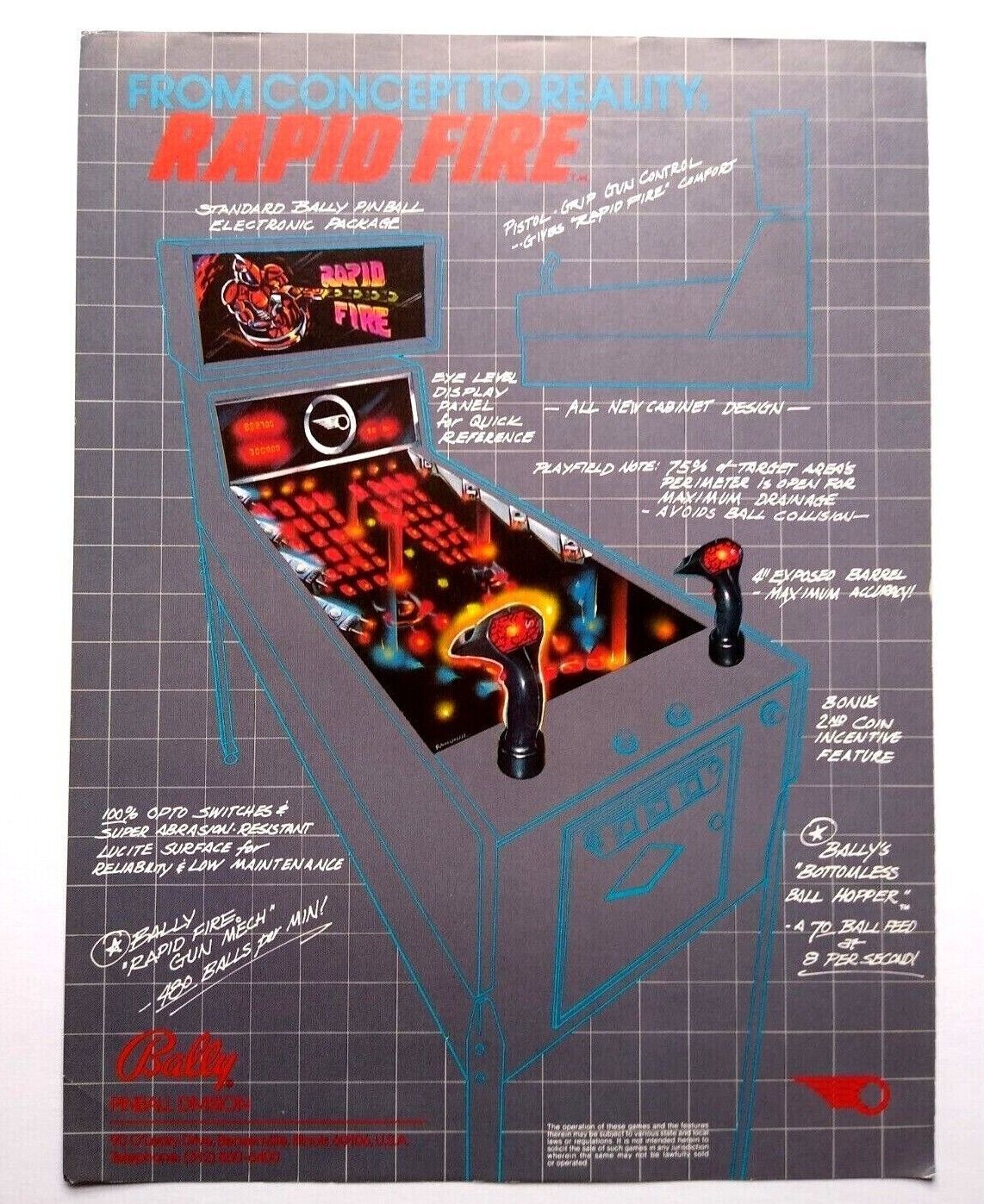 Rapid Fire Pinball Machine Flyer 1982 Vintage Double Sided Promo 8.5" x ...