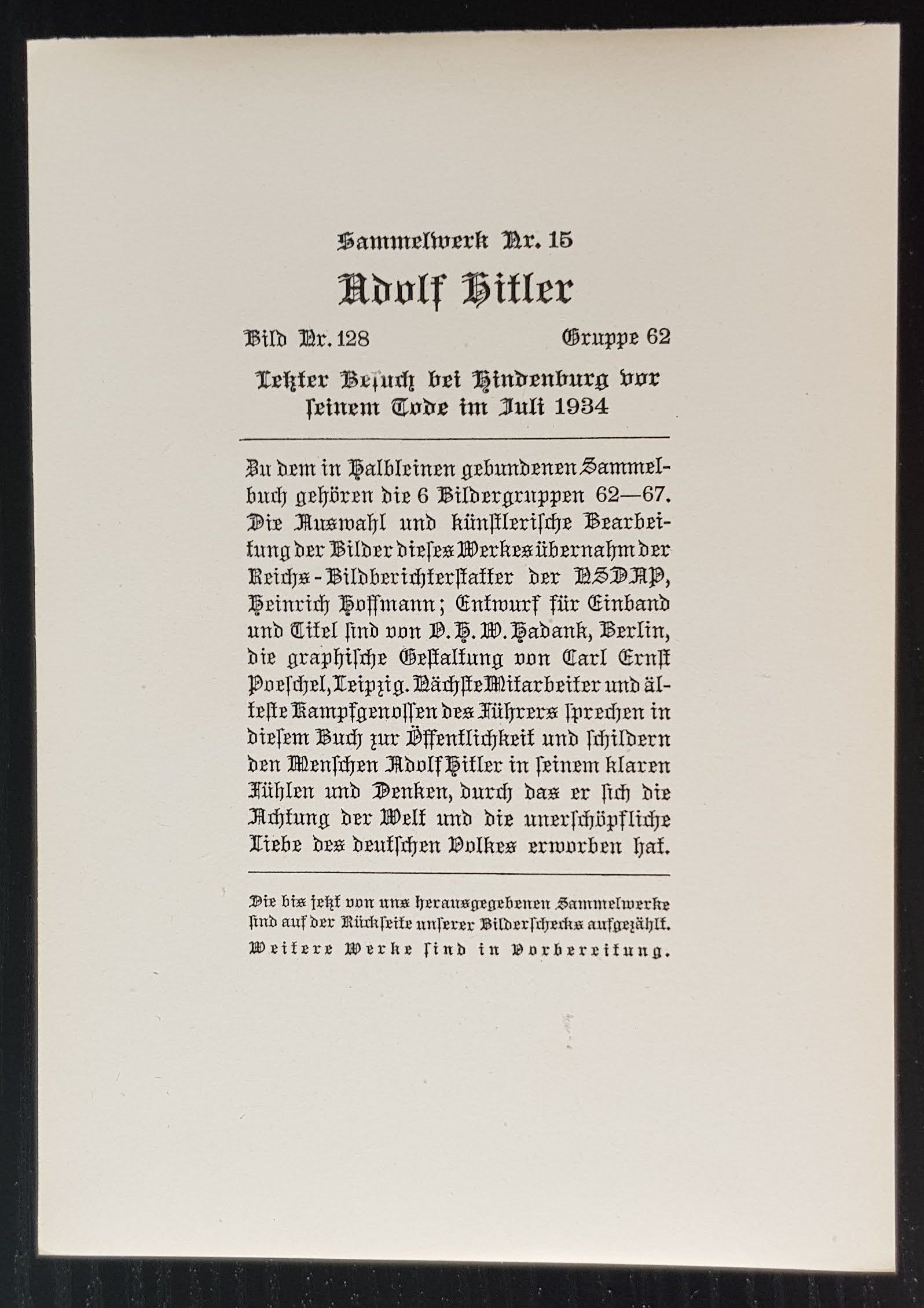 Third 3rd Reich Rare Large Format Collector Photo Card - Adolf Hitler ...