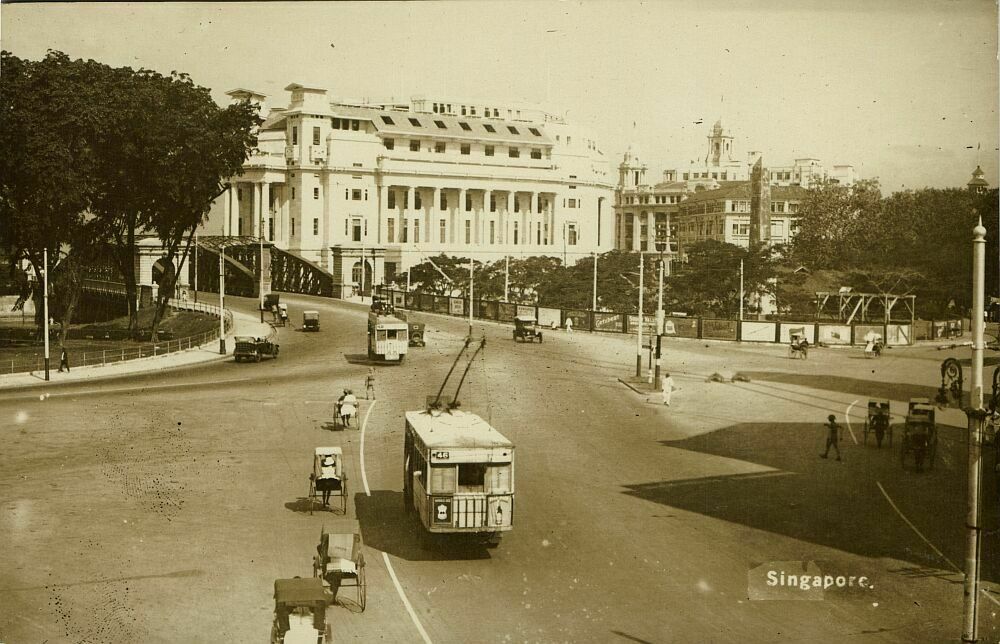 singapore, Fullerton Building, Trolley Bus (1920s) RPPC Postcard | Asia ...
