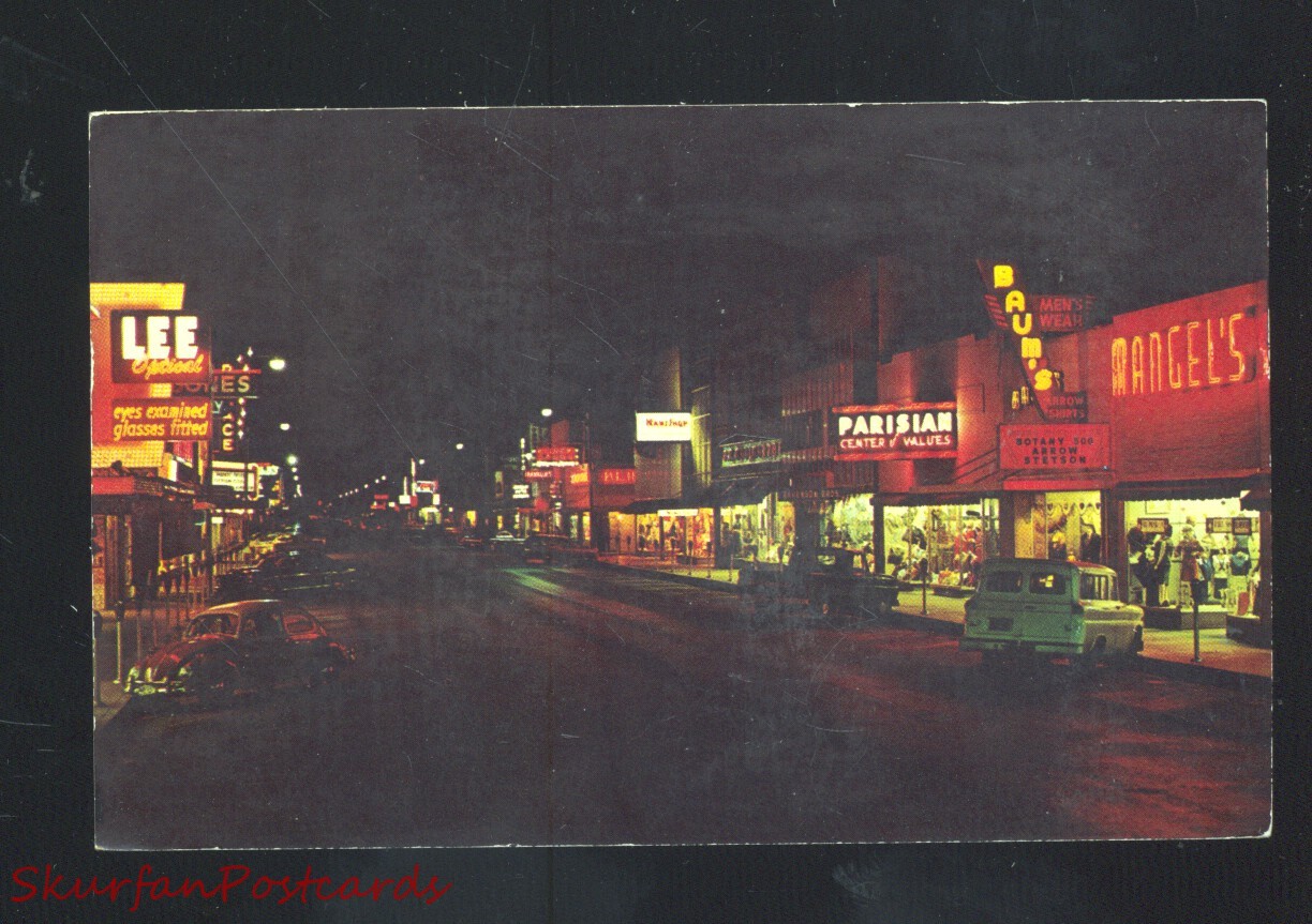 Mcallen Texas Downtown Main Street Scene at Night Vintage Postcard Cars ...