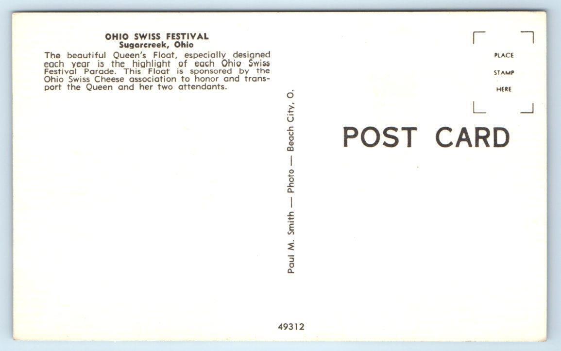 2 Postcards SUGARCREEK, Ohio OH ~ Swiss Cheese Festival QUEEN'S FLOAT ...