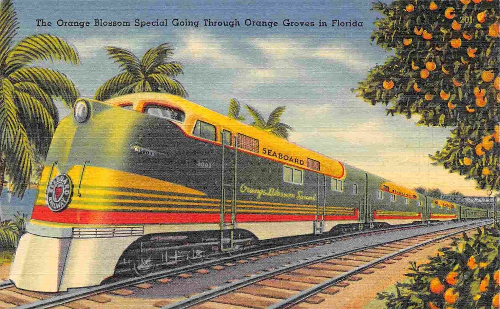 Railroad Train Streamliner Orange Blossom Special Florida linen ...