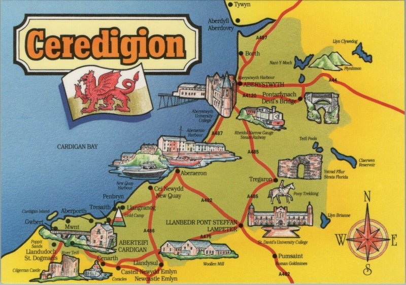 Maps Postcard - Map Showing Ceredigion, Wales RR13037 | Europe - United ...