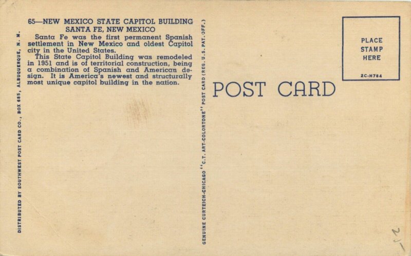 1950s New Mexico State Capitol Building Santa Fe Vintage Postcard ...