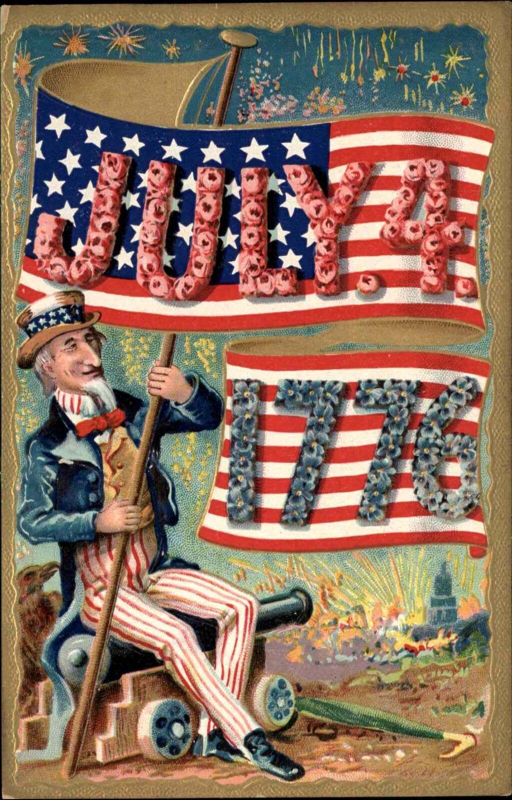 Fourth of July Uncle Sam American Flag Flowers Vintage Patriotic ...