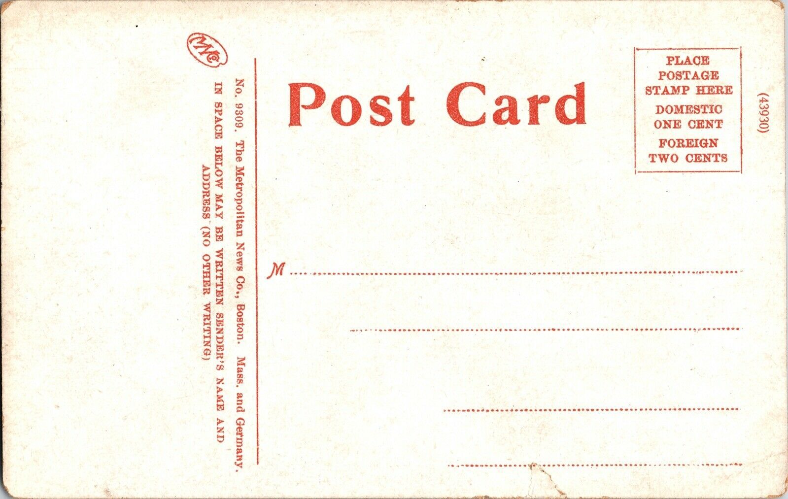 Eliot Oak So Natick Mass Divided Back Postcard Metropolitan News Co ...