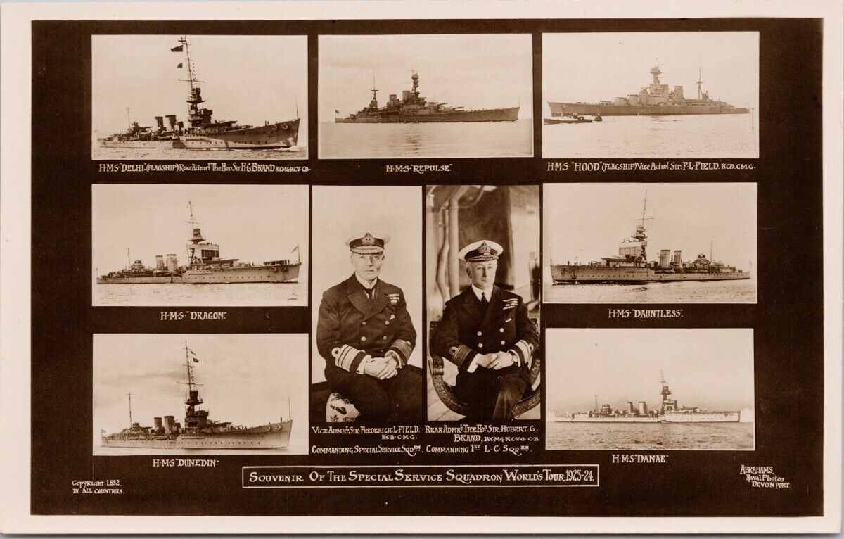 HMS Ships Vice Admiral FL Field & Rear Admiral Hubert Brand RPPC ...