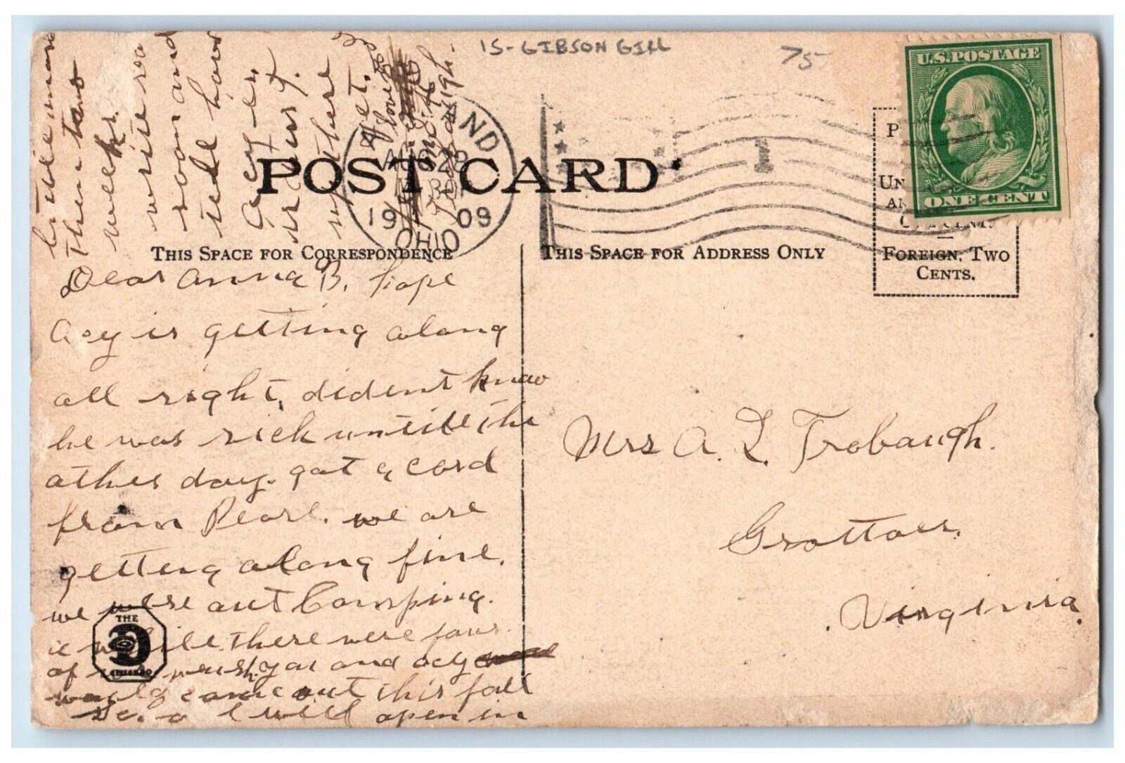 1909 Gibson Gill Beautiful Girl Braided Hair Posted Antique Postcard ...