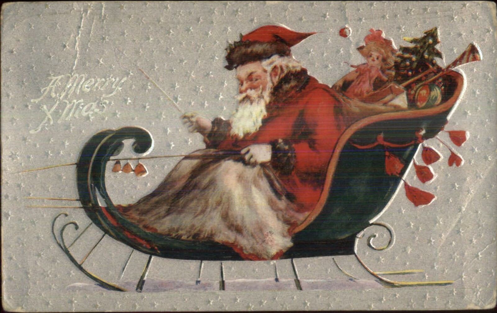 Christmas - Santa Claus in Sleigh w/ Whip c1910 Postcard | Topics ...