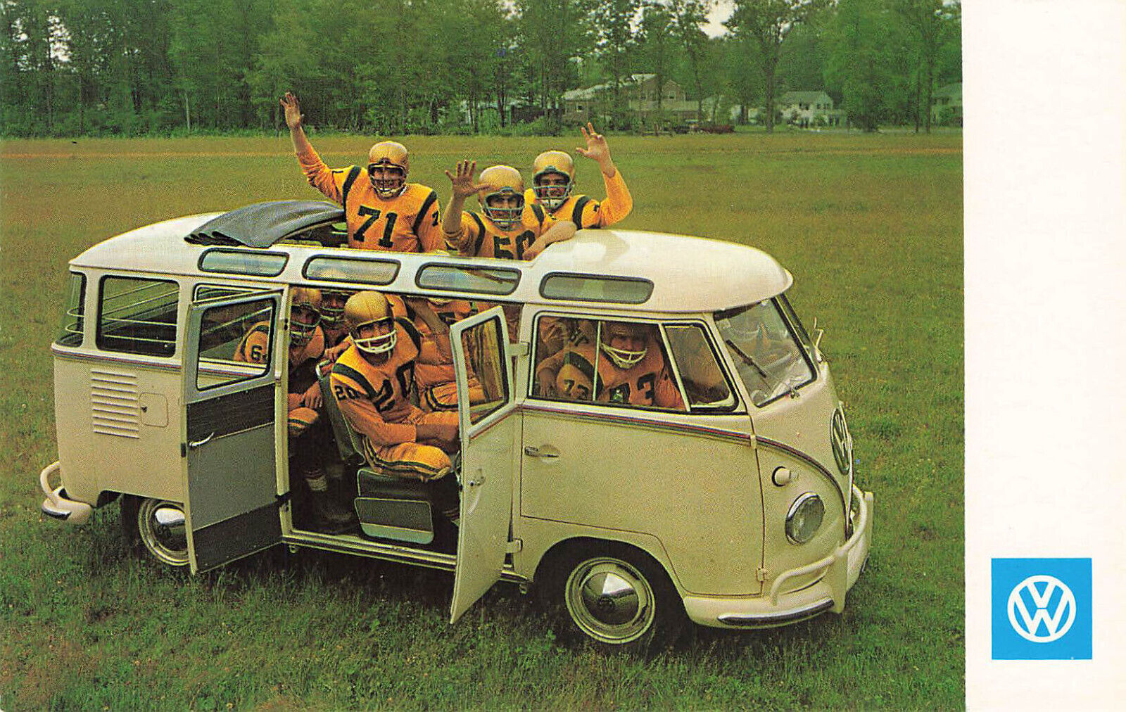 Volkswagen School Bus Football Players & Coach Open Roof, Postcard ...