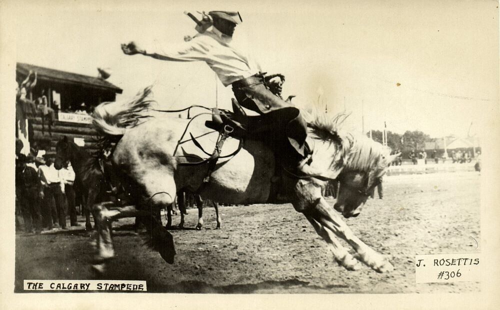 canada, CALGARY, The Stampede, Bareback Bronc Riding Rodeo (1940s) RPPC ...