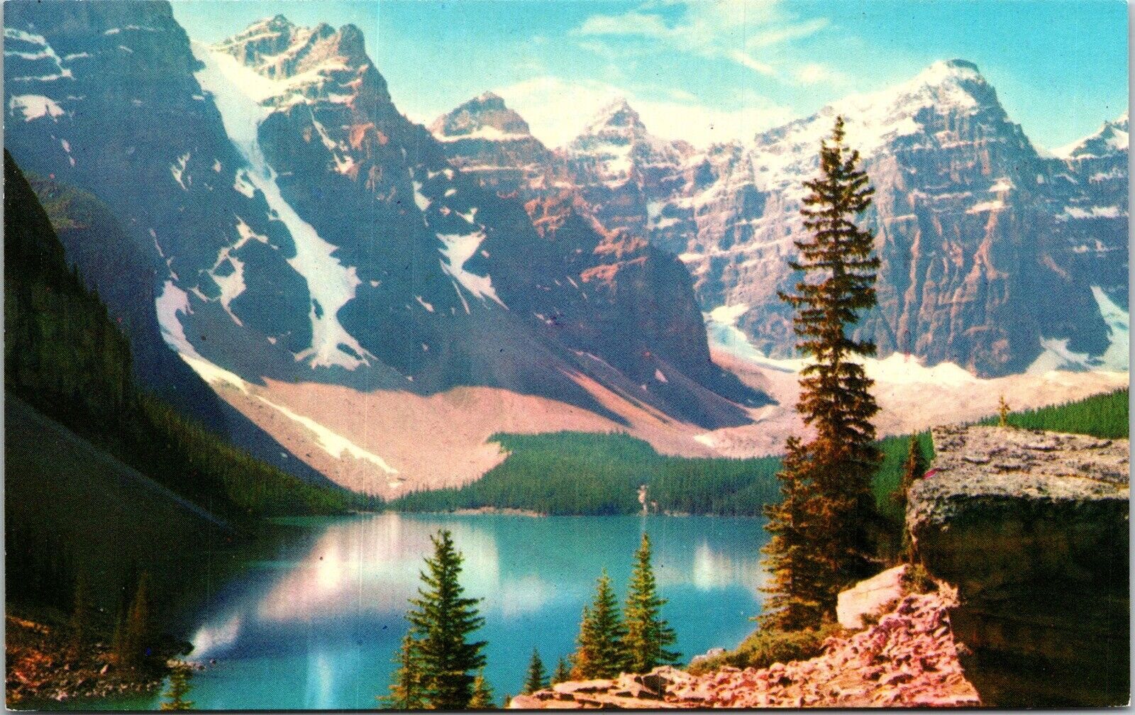 Moraine Lake Banff Canada Reflection Snow Capped Mountain Pine Alberta ...