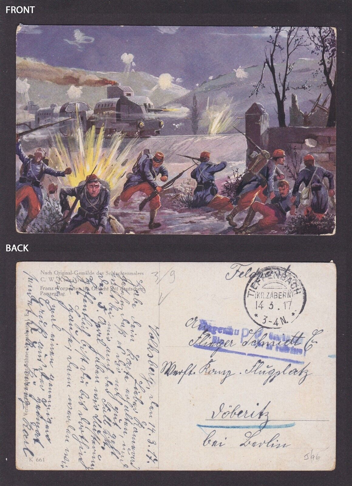 GERMANY 1917, Postcard, French outposts a German armored train, WWI ...