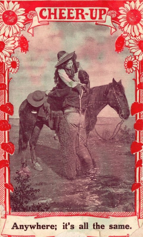 Vintage Postcard 1911 Lovers Girl Horse Ride Couple Hugs Farewell Good ...
