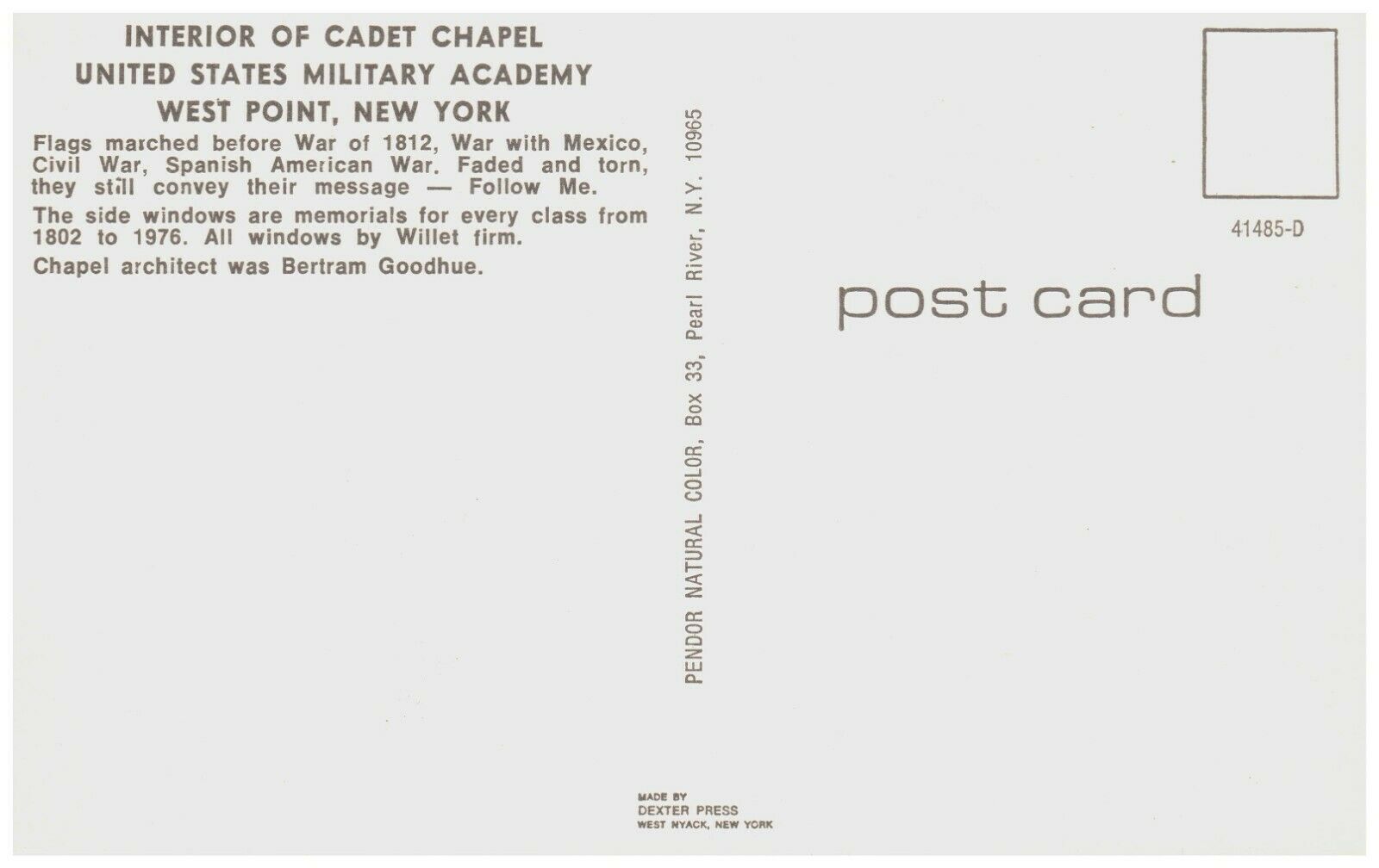 Interior Cadet Chapel US Military Academy West Point NY 1970s Postcard ...