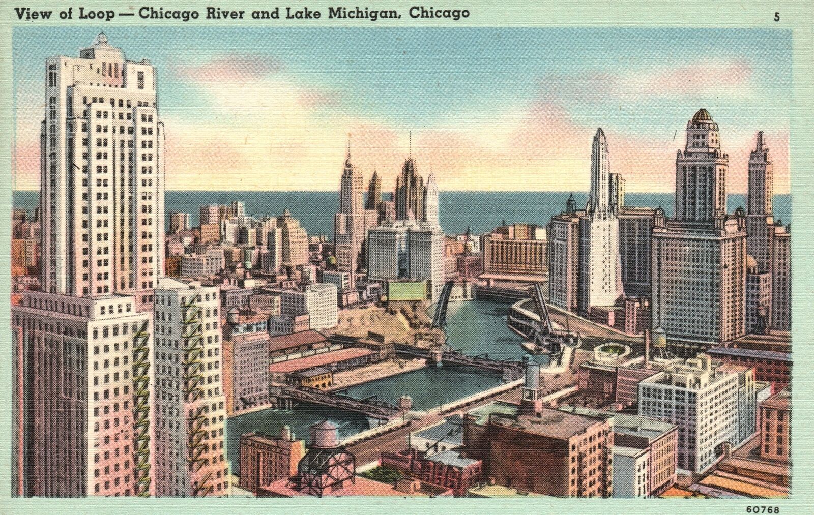 Vintage Postcard 1920's View of Loop Chicago River and Lake Michigan ...
