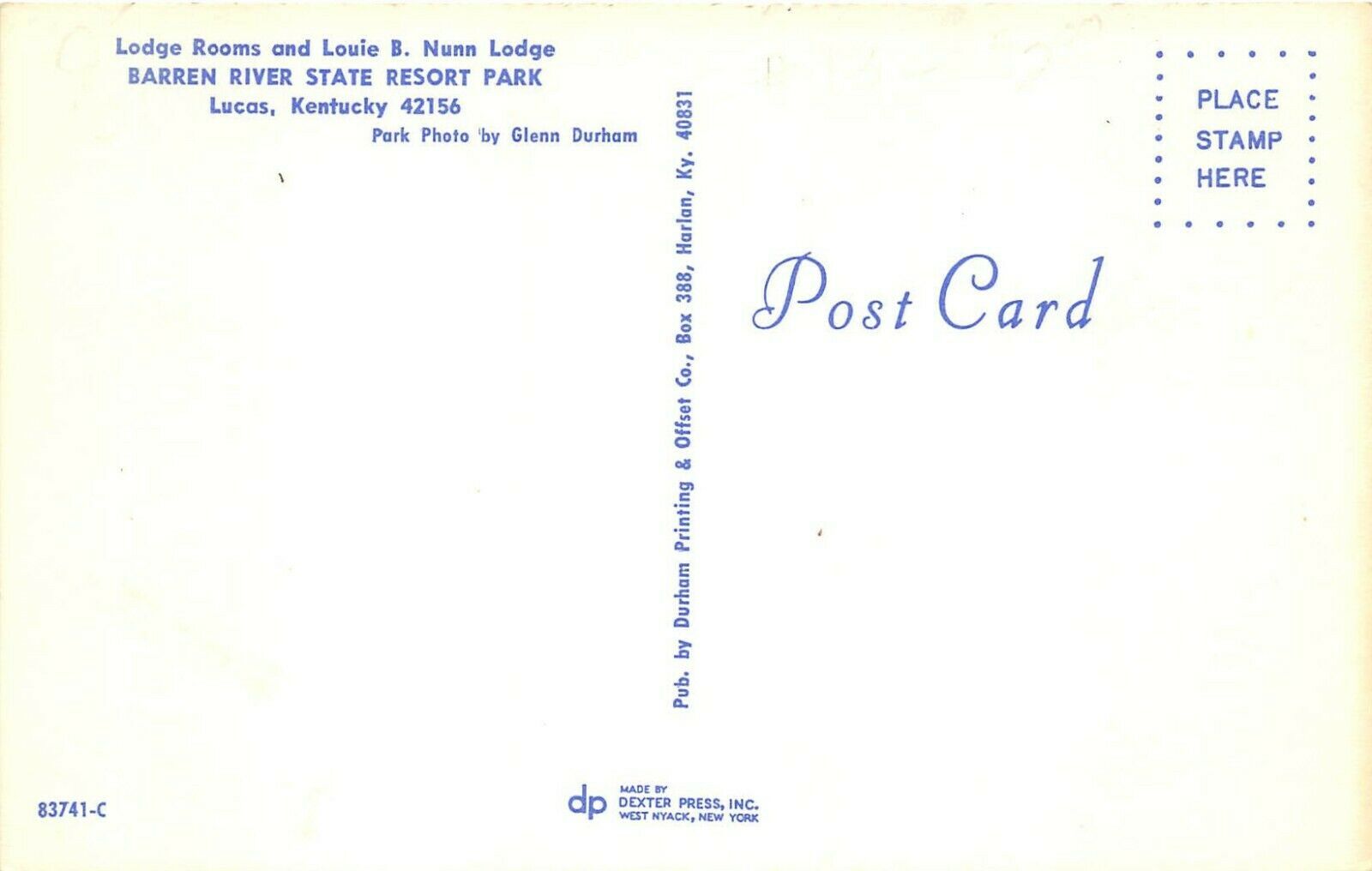 Lucas Kentucky 1960s Postcard Lodge Rooms Barren River State Resort ...