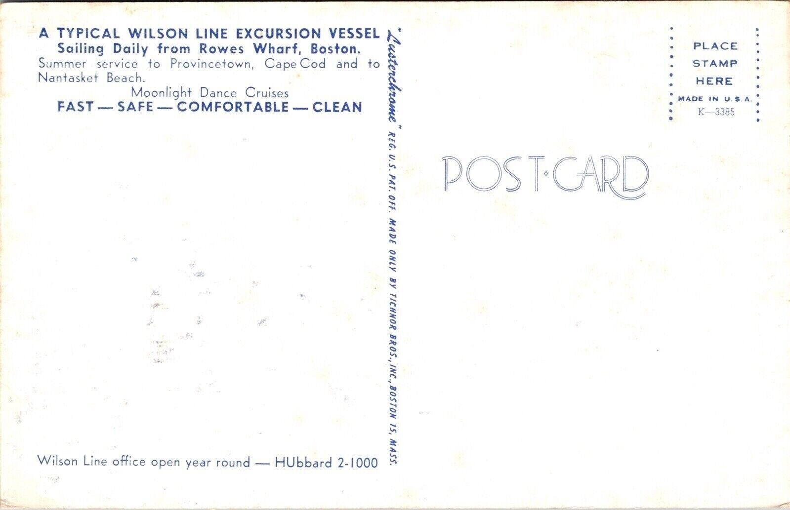 Typical Wilson Line Excursion Vessel Rowes Wharf Boston MA Postcard UNP ...