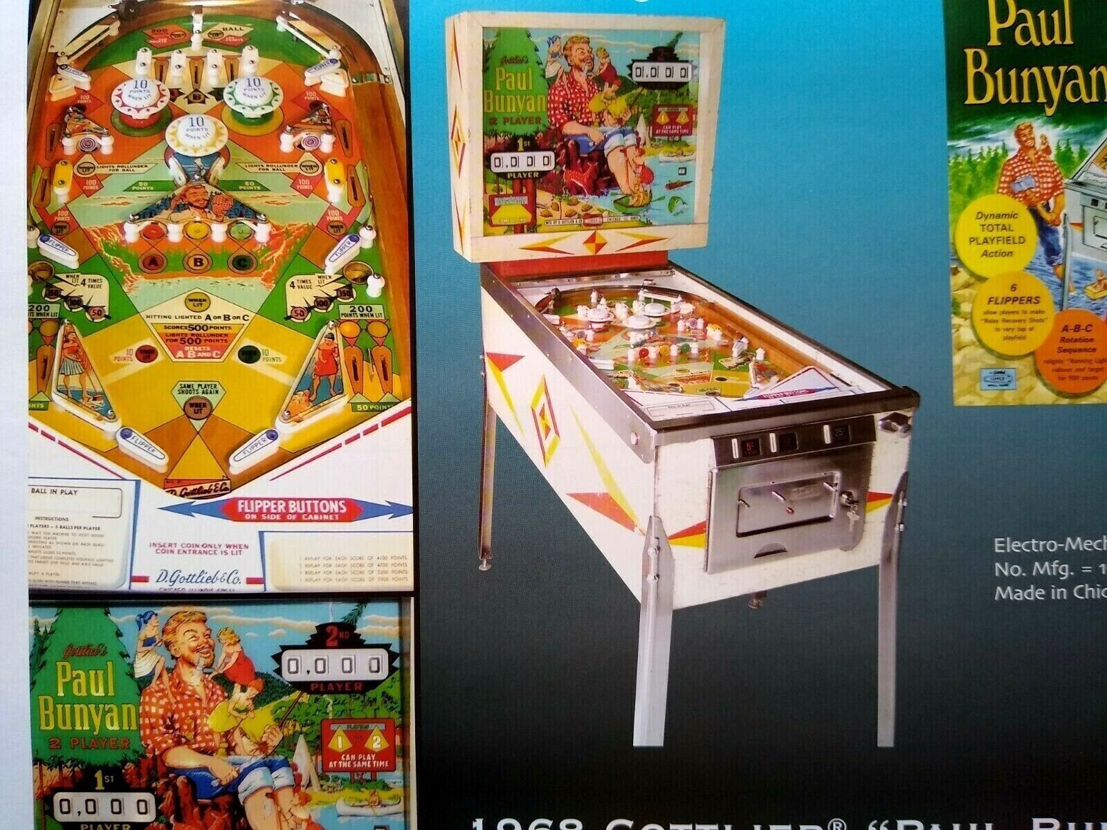 Paul Bunyan Pinball Machine Art Collage Ready To Frame Artwork Retro ...