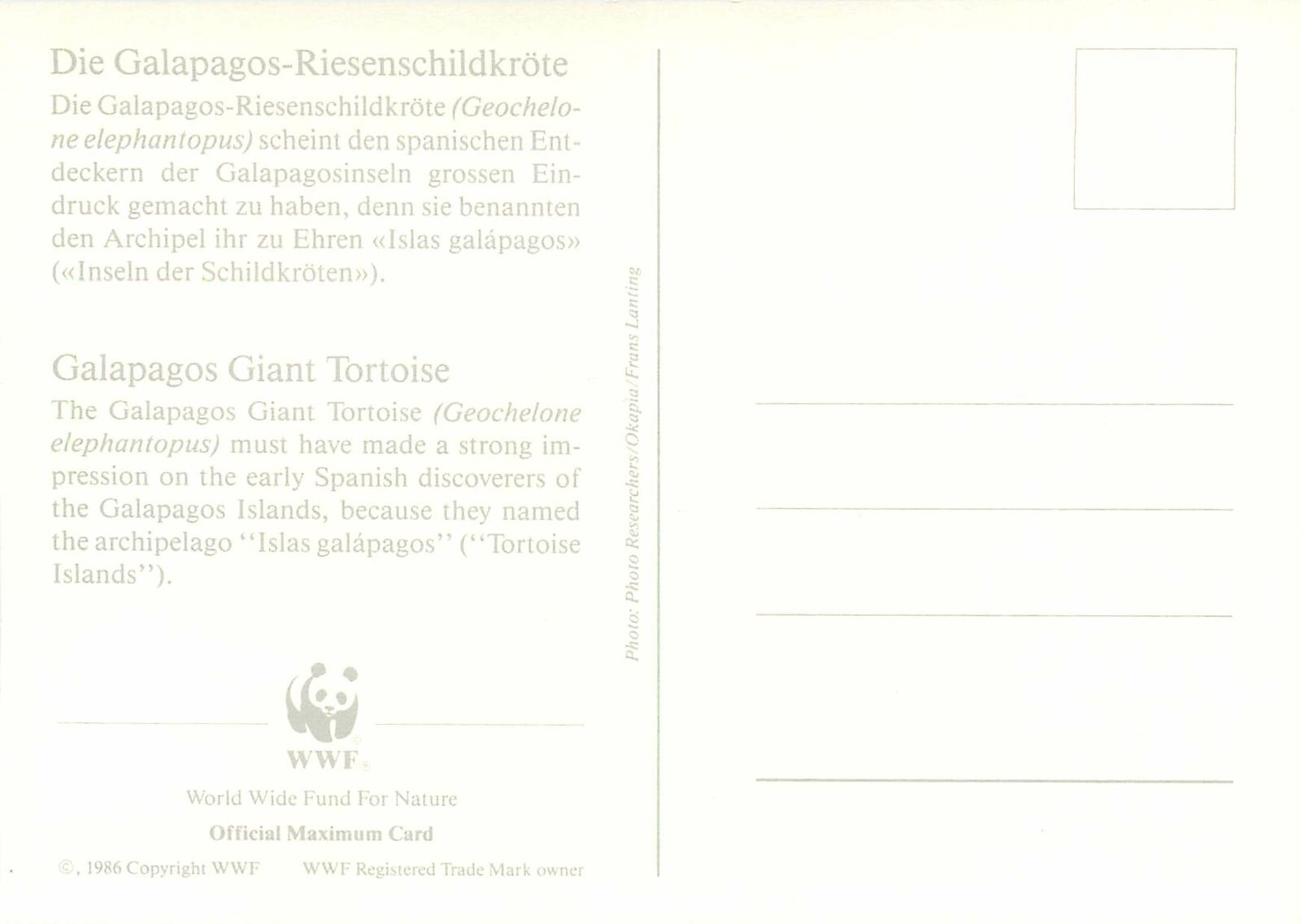 Postkarte WWF Fauna maximum card Ecuador Galapagos Islands Giant ...