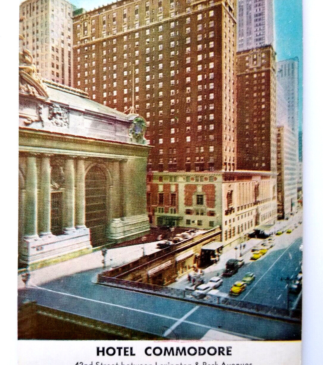 Hotel Commodore Postcard Building New York City Old Cars NYC 42nd ...
