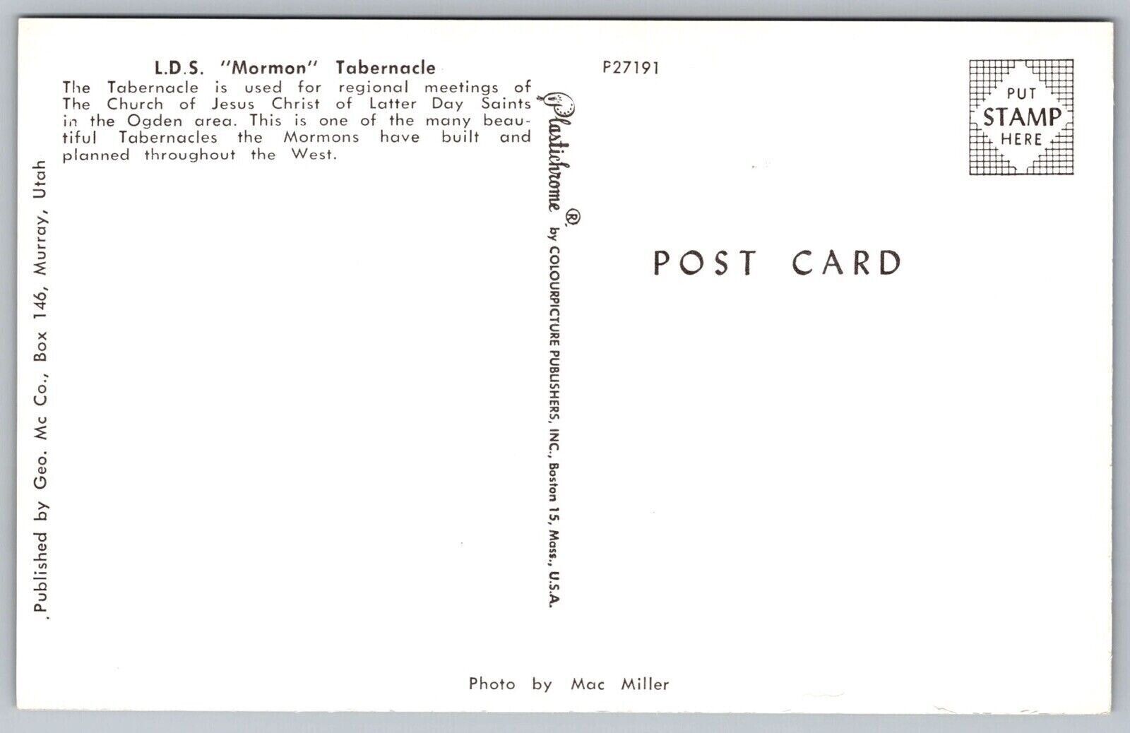 Postcard Greetings utah LDS Mormon Tabernacle Church Jesus Christ ...