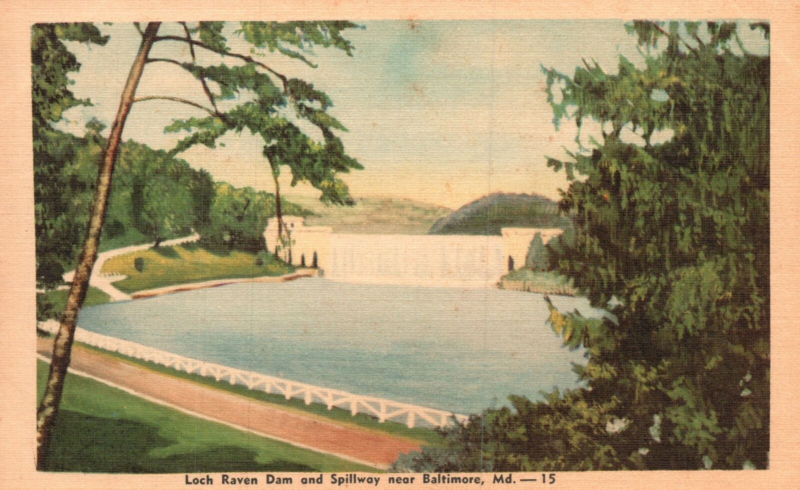 Vintage Postcard 1930's Loch Raven Dam & Spillway Baltimore Maryland MD ...