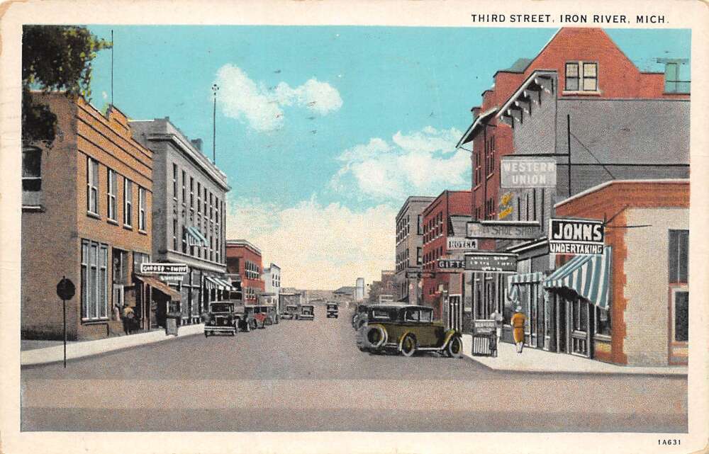 Iron River Michigan Third Street Western Union & Undertaker Vintage PC ...