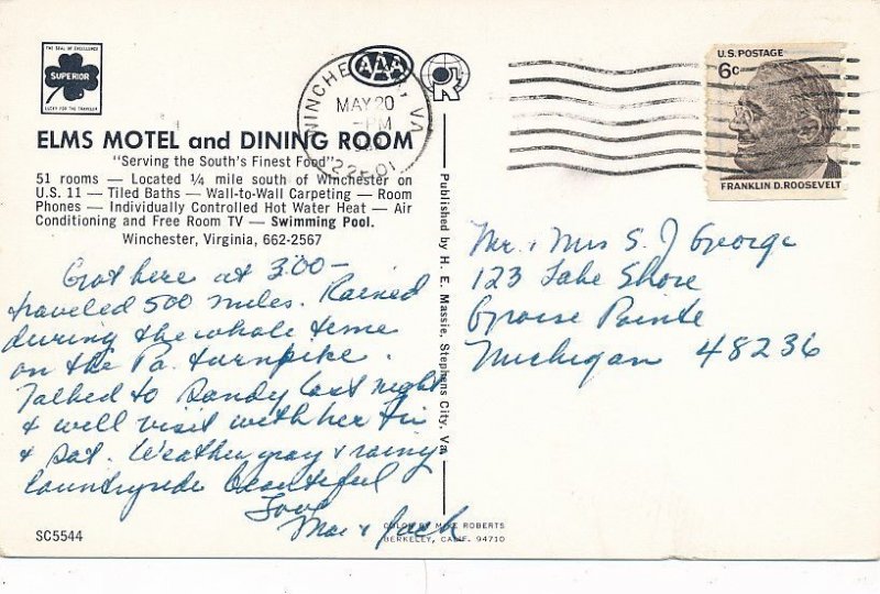 Elms Motel and Dining Room Winchester VA Virginia Finest Food in South ...