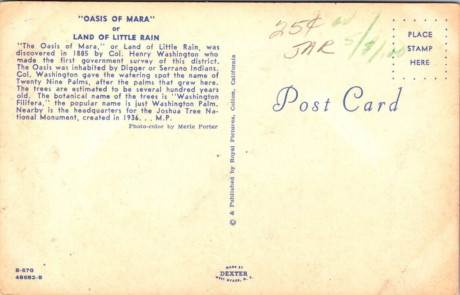 Oasis Of Mara Land Of Little Rain California Scenic Desert Chrome ...