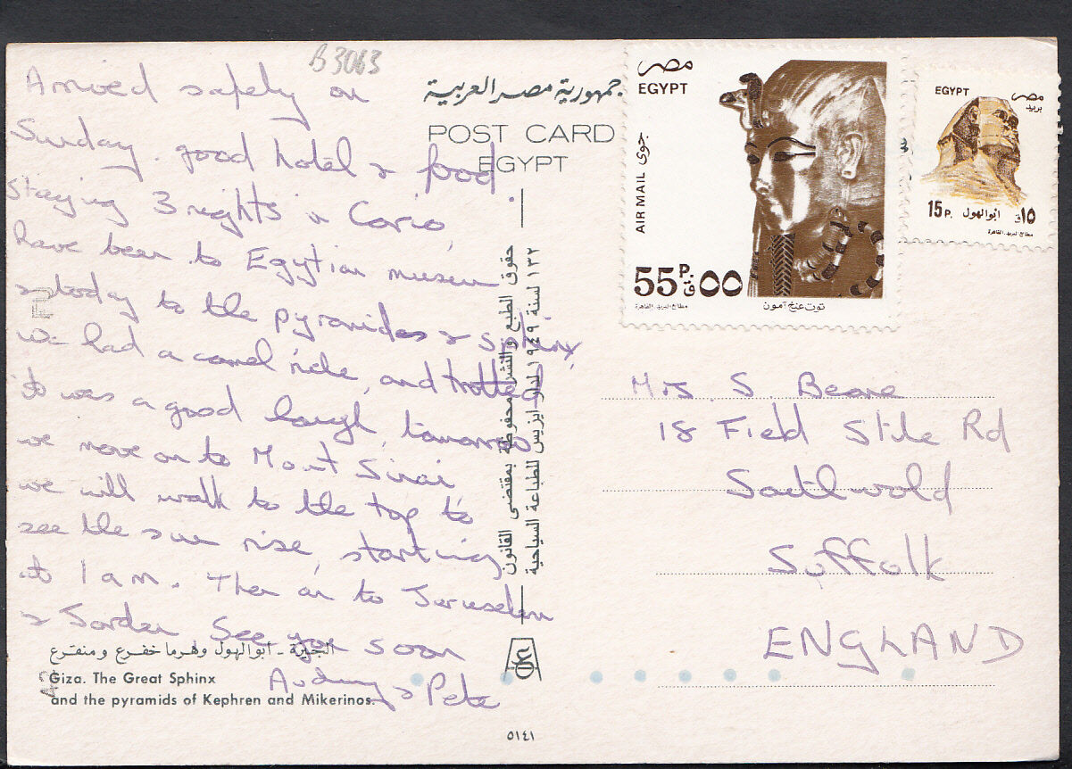 Egypt Postcard - Giza - The Great Sphinx and The Pyramids of Kephren ...