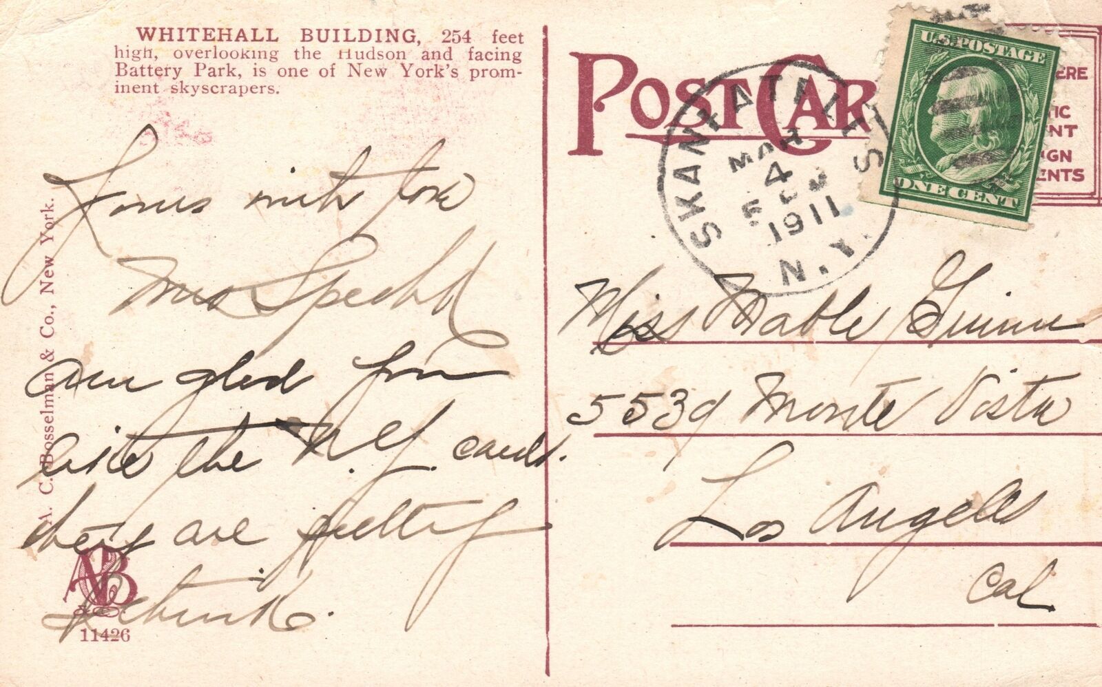 Vintage Postcard 1911 Whitehall Building Overlooking The Hudson New ...
