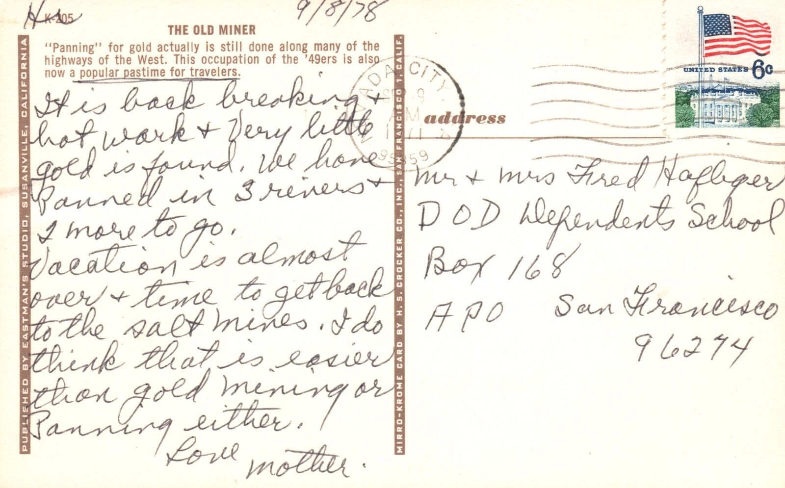 Vintage Postcard 1971 Old Miner Panning For Gold Pastime Highways of ...