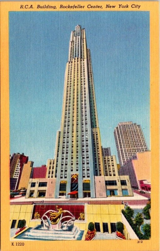 Vintage New York City Postcard - RCA Building - Rockefeller Center ...