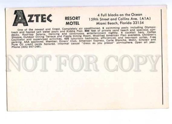 173341 USA ADVERTISING AZTEC hotel Miami Beach photo postcard | Topics ...