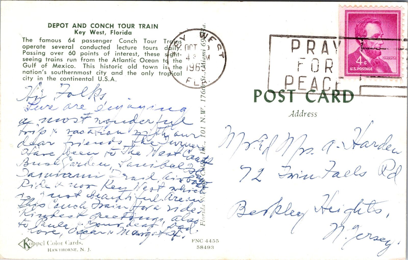 Vintage Postcard Depot and Conch Tour Train KEY West Florida 1963 ...