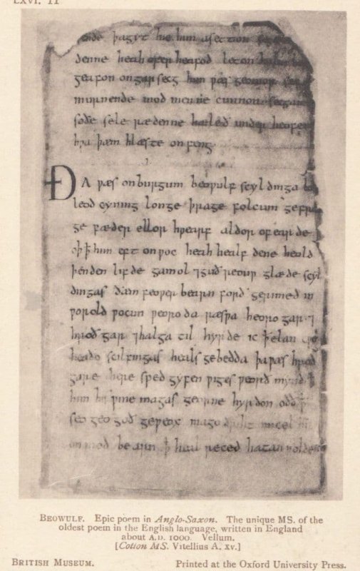 Beowolf Anglo Saxon Poem Oldest In English Language Book Page Antique ...