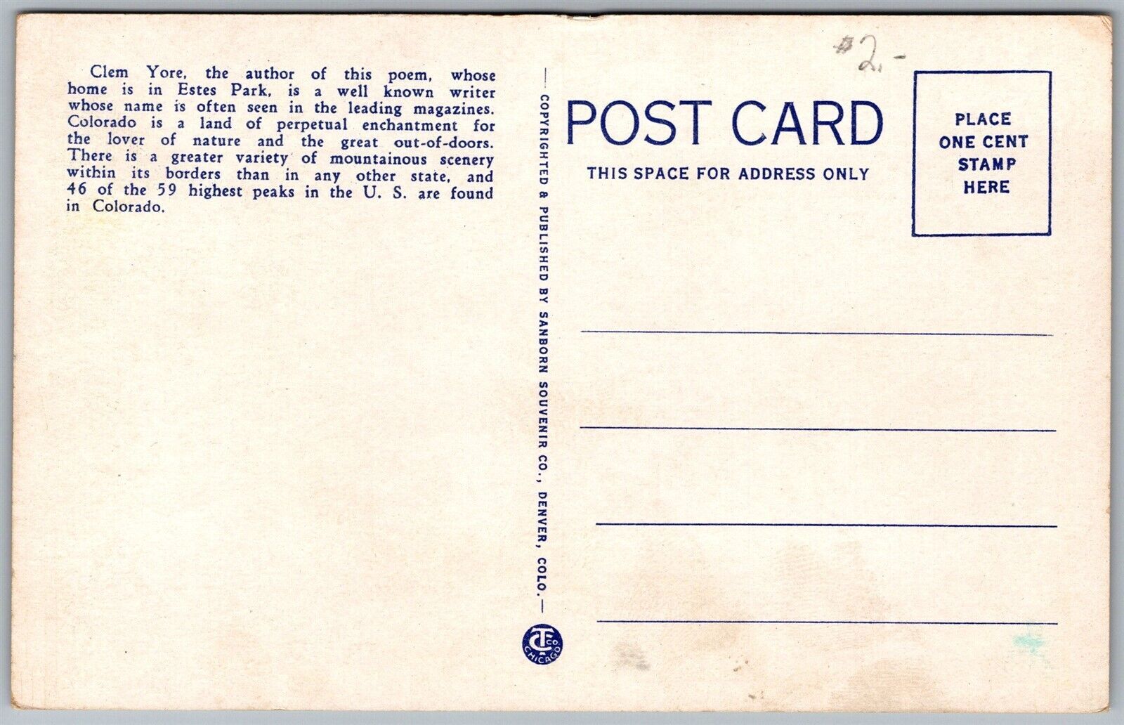 Vtg CO Colorado Poem by Clem Yore Mounatin View 1920s White Border ...