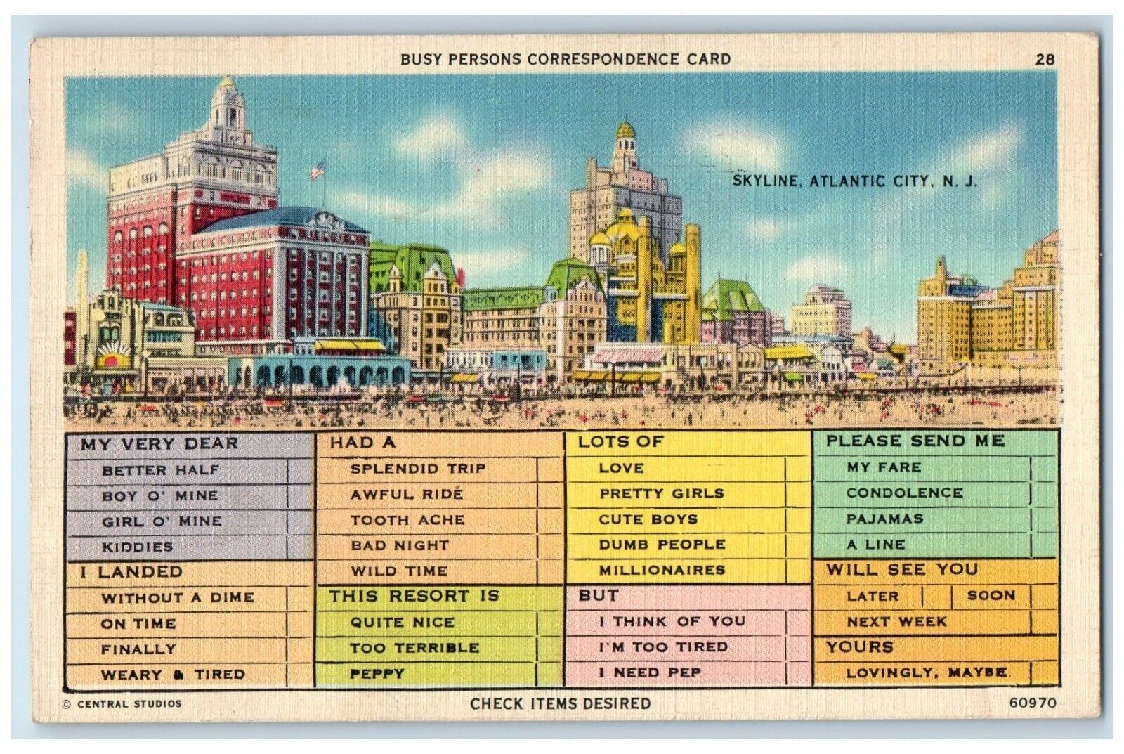 1938 Skyline Atlantic City New Jersey NJ Correspondence Checklist ...