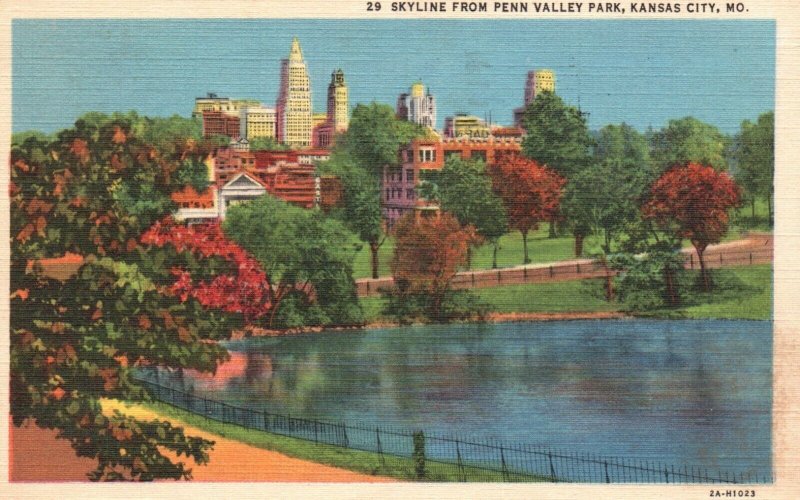 Postcard MO Kansas City Skyline from Penn Valley Park 1946 Vintage PC ...