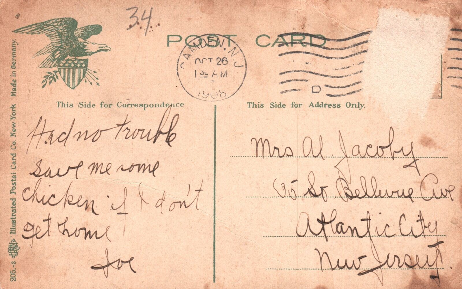 Vintage Postcard 1908 City Hall Building Landmark Camden New Jersey ...