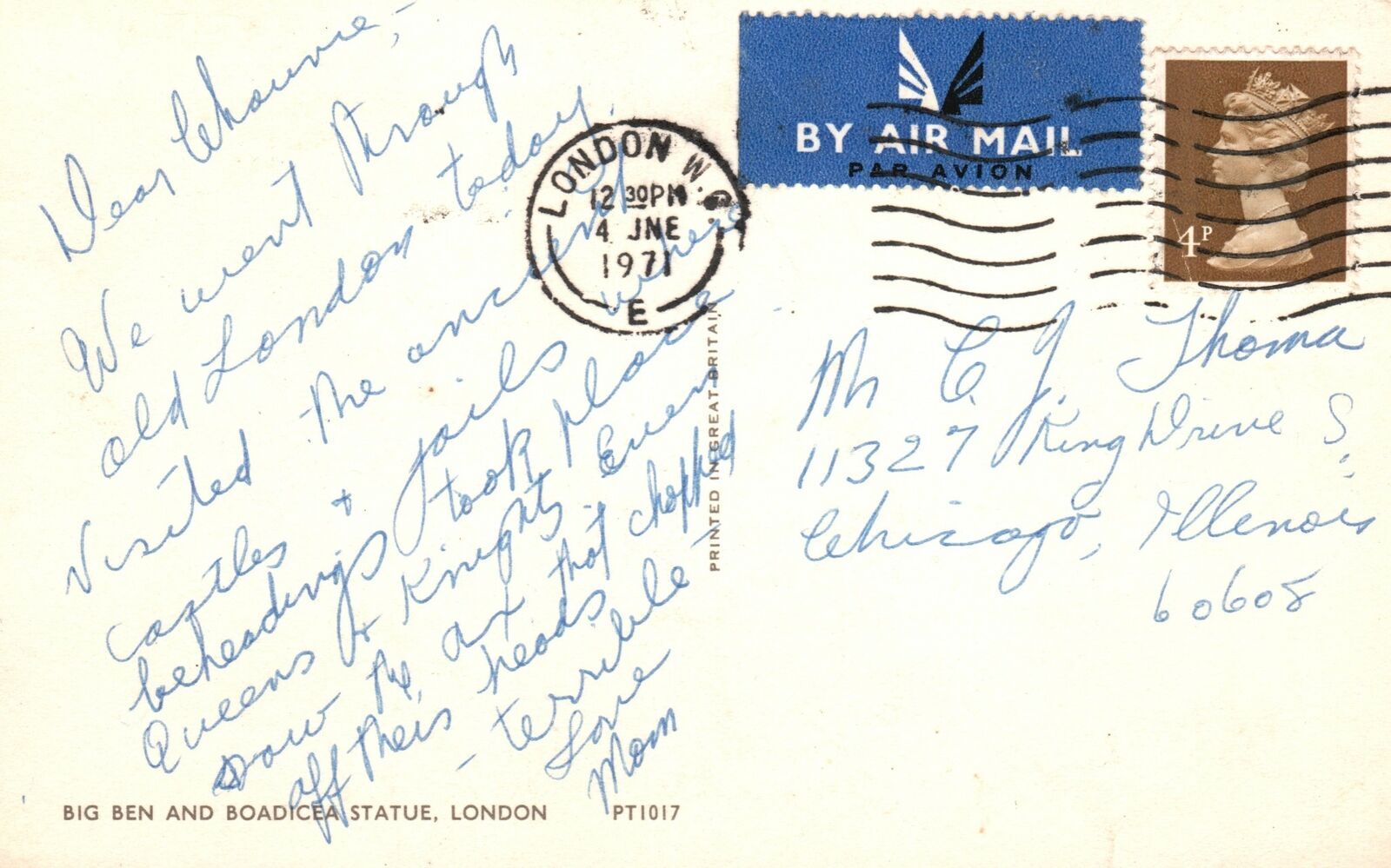 Vintage Postcard 1971 Big Ben Boadicea Bronze Sculptural Statue ...