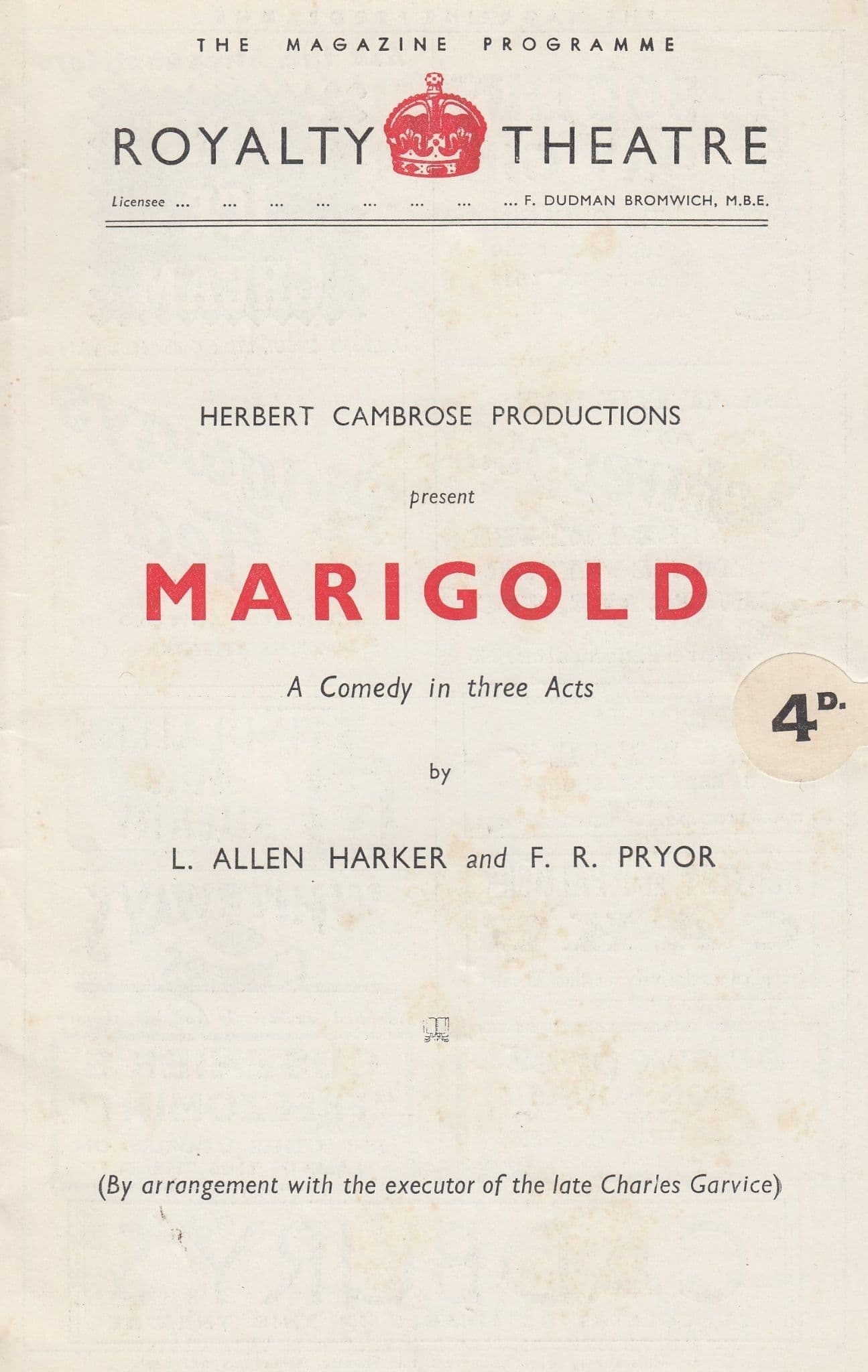 Marigold Comedy Jean Clyde Royalty London Theatre Programme | Topics ...